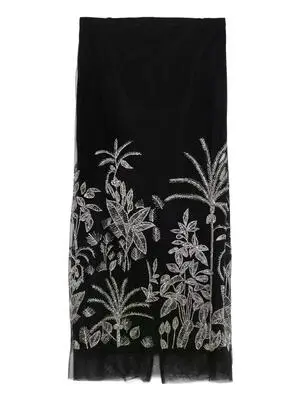 Costarellos Beaded Floral Midi Skirt - Black