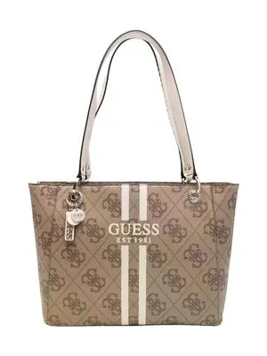 Guess Logo-plaque Stripe Tote Bag - Neutrals