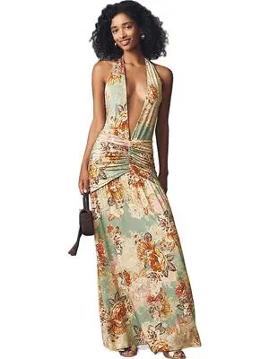 AFRM Cadiz Halter Maxi Dress - Sage Bouquet
