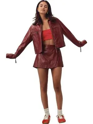 Maeve Faux Leather Skort - Cherrywood