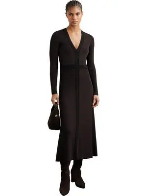 REISS Laura Knitted Dress - Chocolate Brown/black