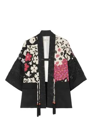 Maison Mayle Tasseled Floral-print Silk Crepe De Chine Jacket With Lace Trim - Multi