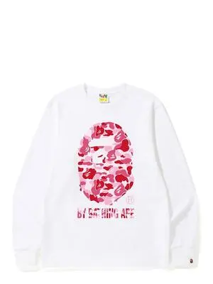 A BATHING APE Abc Camo Bathing Ape Long Sleeve Tee Shirt - White Pink