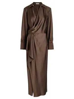 Simkhai Talita Wrap-effect Draped Satin Midi Dress - Brown