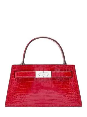 Tory Burch Lee Radziwill Mini Crocodile-Effect Top Handle Bag Red