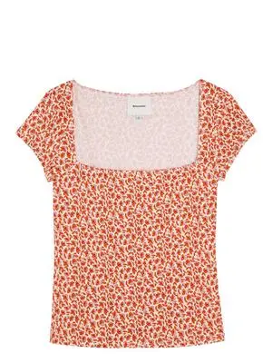 REFORMATION Floral Print Stretch-Jersey Top Red