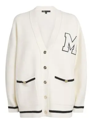 Maje Monogram Appliqué Cardigan - White