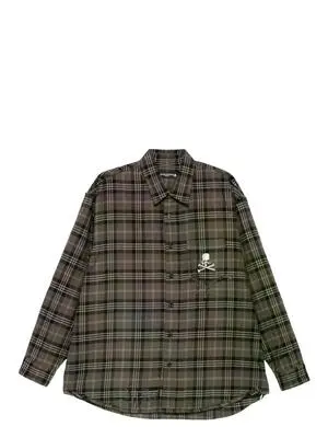 MASTERMIND WORLD Skull-embroidered Plaid Shirt - Brown