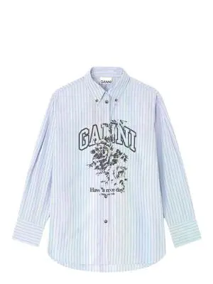 GANNI Stripe Graphic Print Shirt - Blue