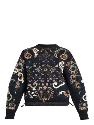 Sacai Floral Jacquard Crewneck Sweater - Navy
