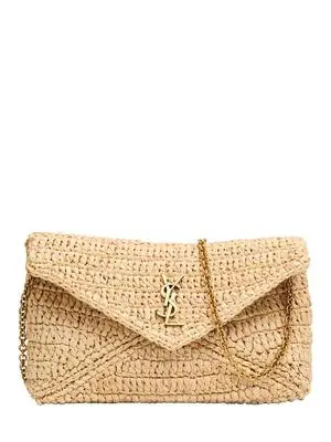 Saint Laurent Envelope Raffia Pouch - Beige