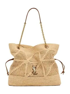 Saint Laurent Jamie Shopper Tote Bag In Woven Raffia - Beige