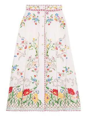 Valentino Garavani Floral Embroidered Midi Skirt - White Multi