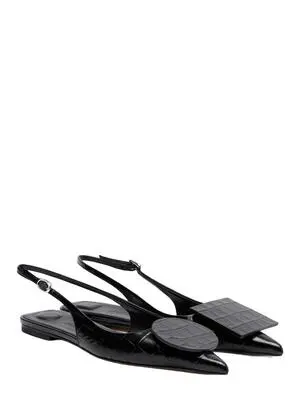 Jacquemus Duelo Croc-effect Leather Slingback Flats - Black