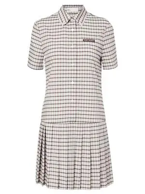 Tory Burch Plaid Pleated Mini Dress - White