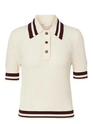 Tory Burch Cotton Pointelle Polo Shirt - White