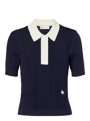 Tory Burch Cotton Pointelle Polo Shirt - Blue