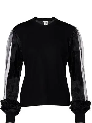 Noir Kei Ninomiya Tulle-trimmed Wool Sweater - Black