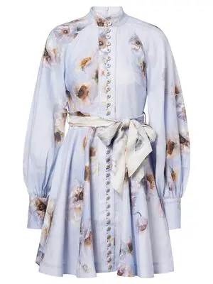 Zimmermann Hypnotic Floral Linen Shirt Dress Blue