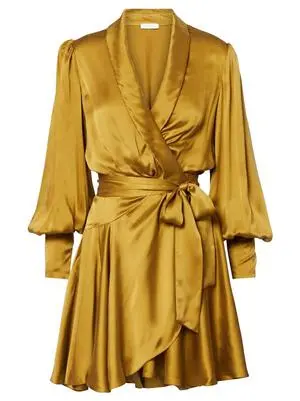 Zimmermann Silk Satin Wrap Dress - Yellow