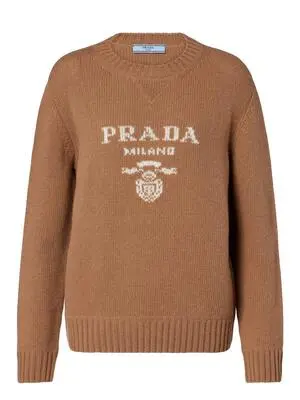 Prada Logo Wool And Cashmere Sweater - Brown