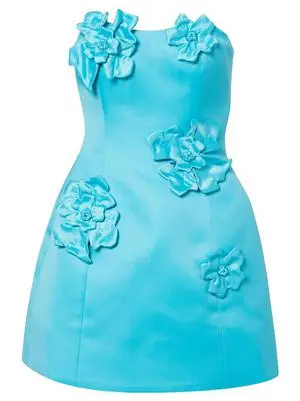 LEO LIN Rosario Floral-appliqué Bustier Dress - Blue