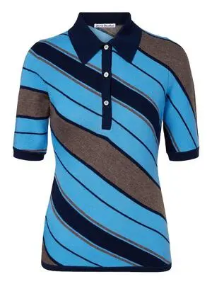 Acne Studios Ribbed-knit Striped Wool Polo Shirt - Blue