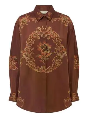 ALEMAIS Seraphina Floral-print Silk Shirt - Brown