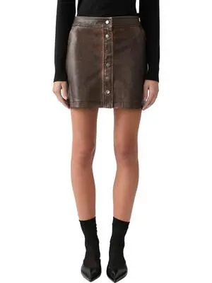 Deluc Thomas Faux Leather Mini Skirt - Chocolate