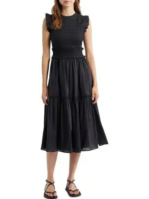 Rails Vivier Smocked Midi Dress - Black