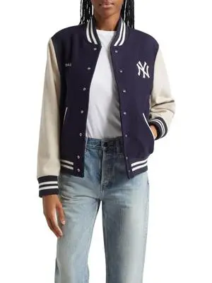 SPORTY & RICH New York Yankees Wool Varsity Jacket - Dark Navy/cream
