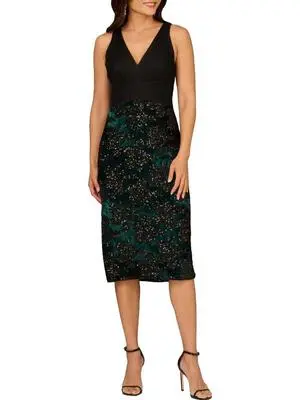 Aidan Mattox Sequin Velvet Sleeveless Cocktail Dress - Black/green