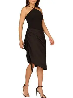 Aidan Mattox Bonded Crepe Mixed Media Cocktail Dress - Black