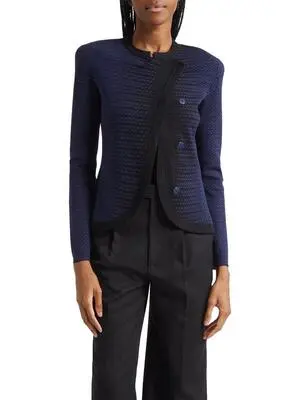 Emporio Armani Pattern Knit Tailored Jacket - Blue Multi