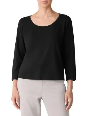 Eileen Fisher Stretch Jersey Scoop-neck Shirt - Black