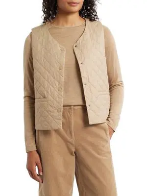 Eileen Fisher V-neck Quilted Vest - Biscuit