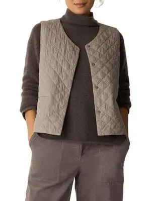 Eileen Fisher V-neck Quilted Vest - Reed