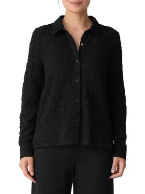 Eileen Fisher Organic Cotton Blend Button-up Shirt - Black