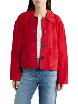 Madewell Boxy Crop Suede Jacket - Crimson