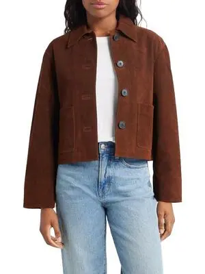 Madewell Boxy Crop Suede Jacket - Dark Roast Suede