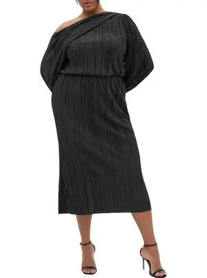 City Chic Long Sleeve Midi Dress - Black