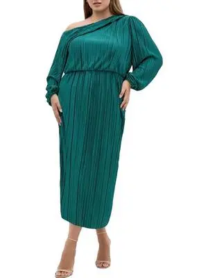 City Chic Long Sleeve Midi Dress - Jade