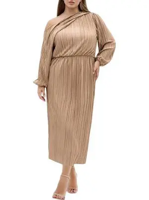 City Chic Long Sleeve Midi Dress - Oyster