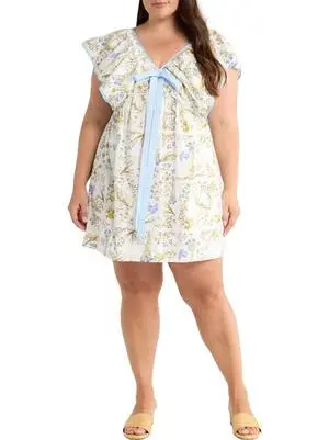 SUGARLIPS Cecily Floral Cotton Babydoll Minidress - White/multi