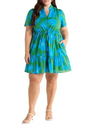 SUGARLIPS Rori Floral Cotton Minidress - Green/blue/multi