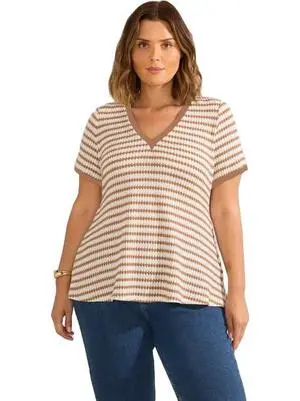 LIVE UNLIMITED Contrast Stripe Crochet Top - Multi/tan