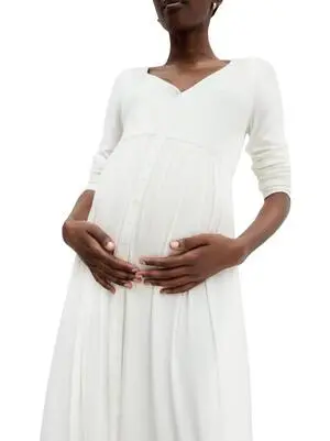 Hatch Collection Ribbed Long Sleeve Maternity/nursing Dress - Ivory