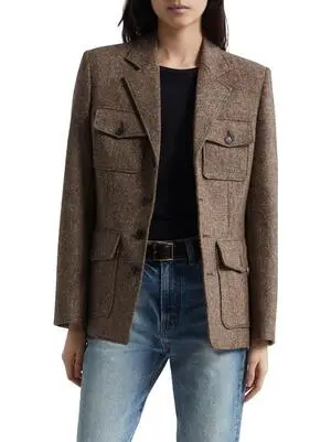 NILI LOTAN Fleur Virgin Wool-blend Tweed Jacket - Colonial Brown Donegal