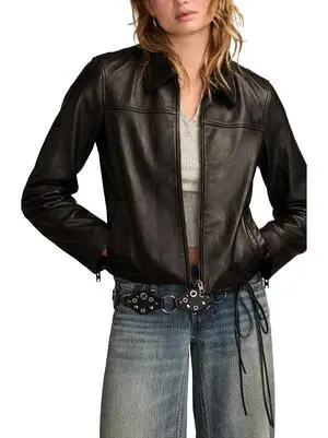 Lucky Brand Leather Zip Up Jacket - Black