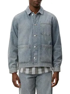 LES DEUX Layton Washed Denim Overshirt - Light Indigo Wash
